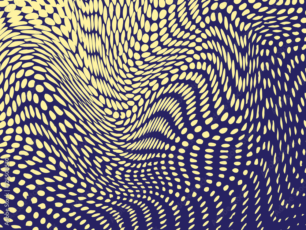 Halftone effect deformed into bulges and waves. Reptile skin ...