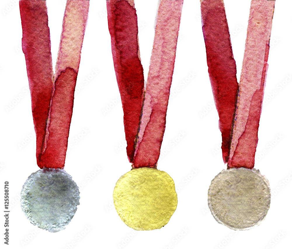 watercolor sketch of medals on white background Stock Illustration ...