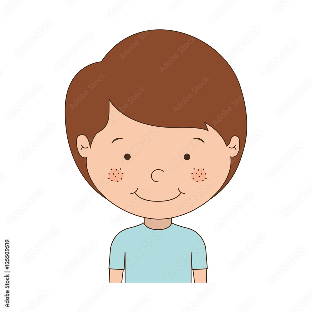 cartoon little boy smiling wearing blue t-shirt over white background ...