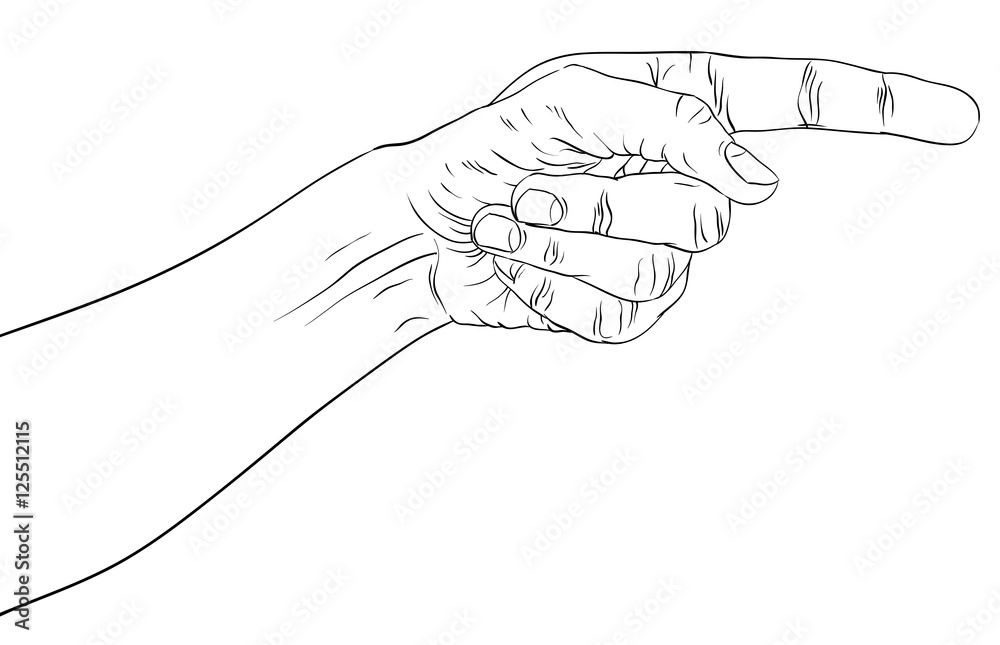Finger pointing hand, detailed black and white lines vector illu Stock ...