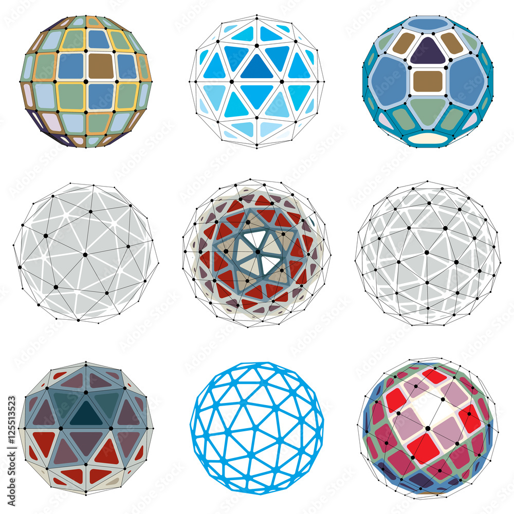 Collection of abstract vector low poly objects with lines and do Stock ...