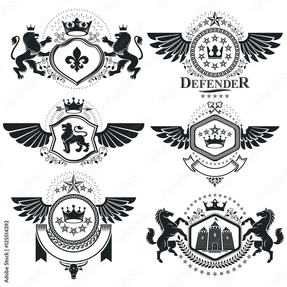Heraldic signs, elements, heraldry emblems, insignias, signs, ve Stock ...