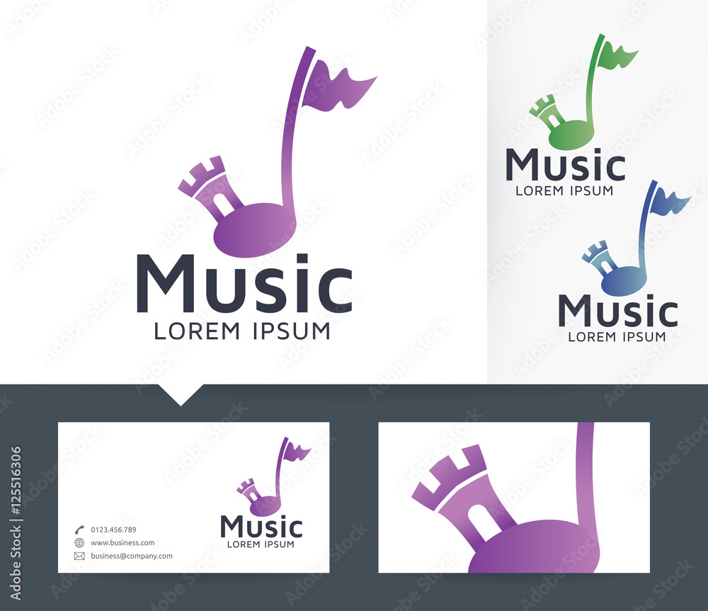 Music Castle vector logo with business card template Stock Vector ...