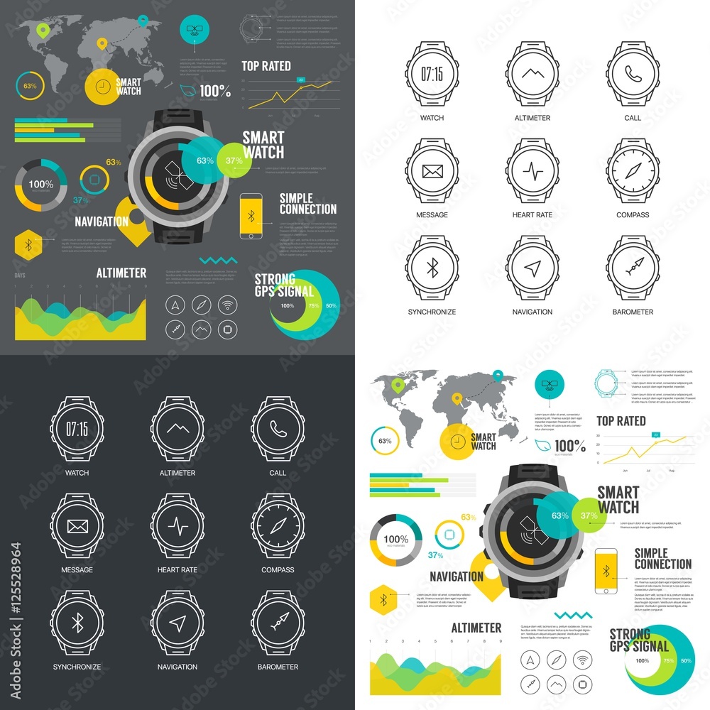 Smart watch infographic illustration. Modern web graphics smart gadget ...