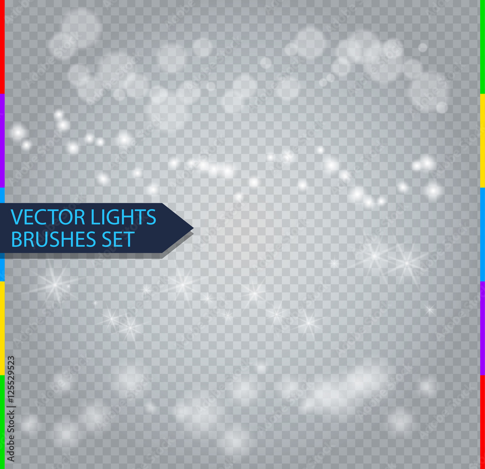 Vector light brushes for design. Bokeh effect, sparks, stars, blur ...