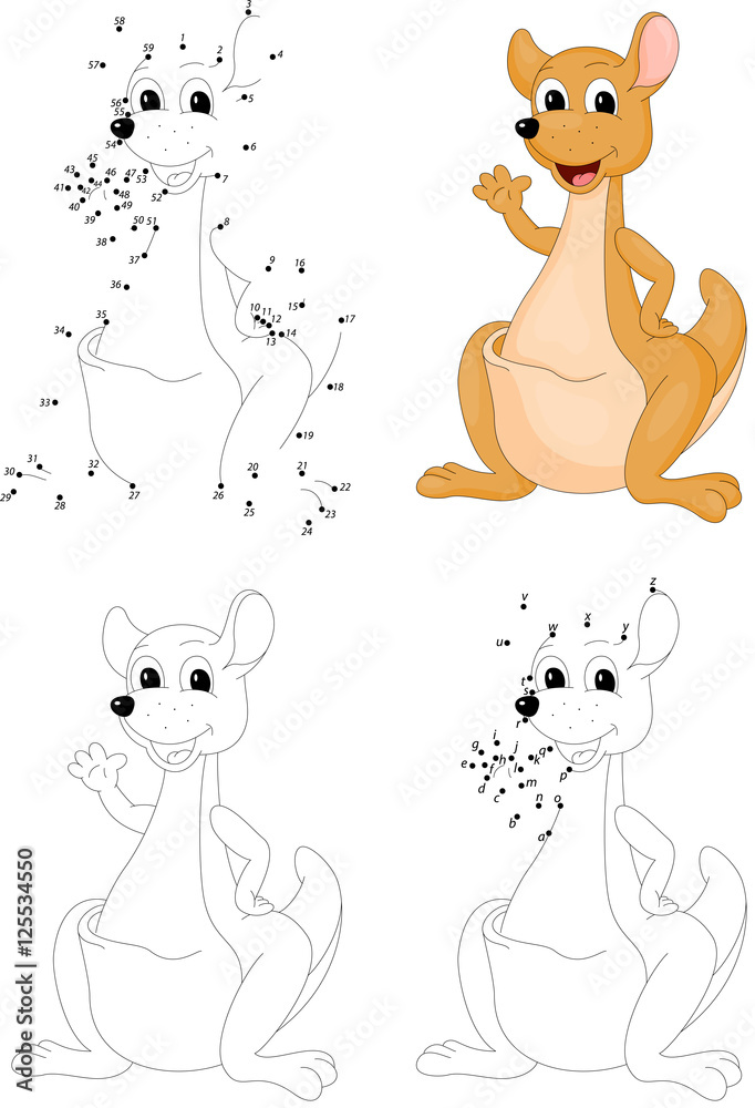 Cartoon kangaroo. Coloring book and dot to dot game for kids Stock ...