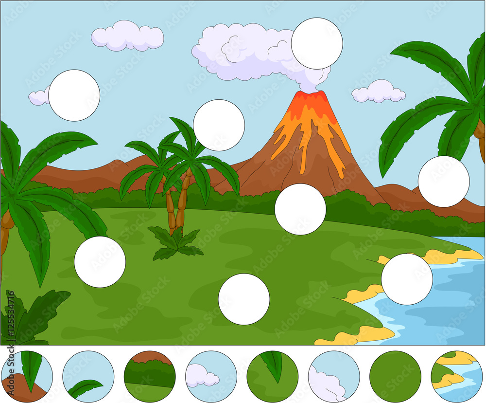 Volcanic eruption. Complete the puzzle and find the missing part Stock ...