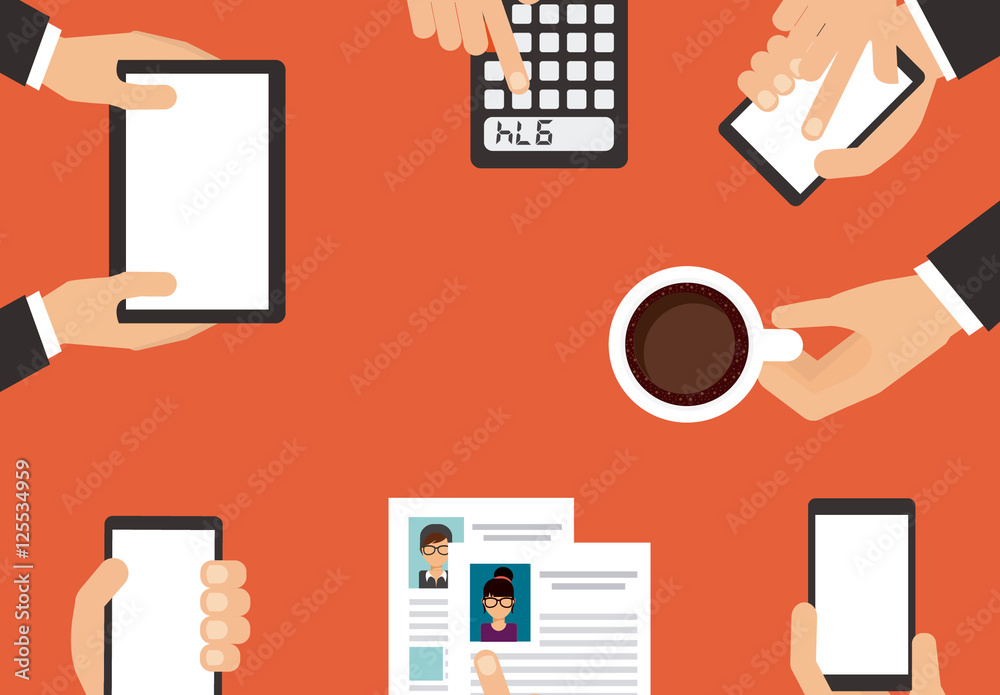 Flat Style Busy Conference Table Illustration 1 Stock Template | Adobe ...