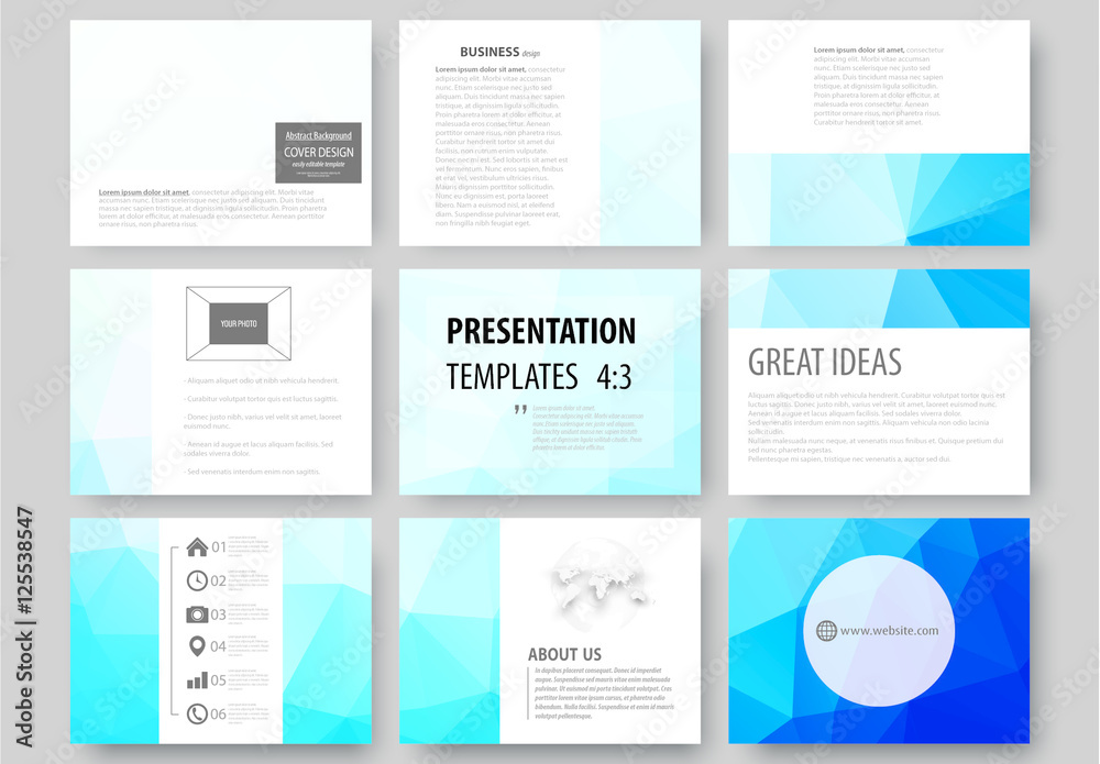 9 Presentation Slides with Blue Geometric Design Element Stock Template ...