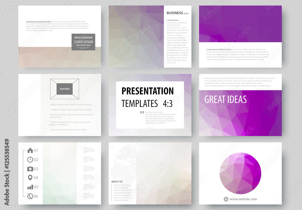 9 Presentation Slides with Purple Tone Geometric Design Element Stock ...