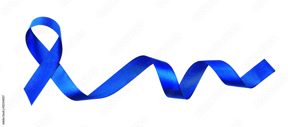 Colon cancer awareness concept. Blue ribbon isolated on white Stock ...