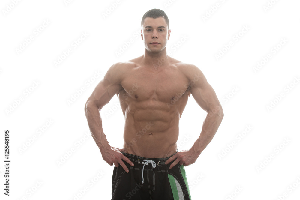 Bodybuilder With Six Pack Over White Background Stock Photo | Adobe Stock