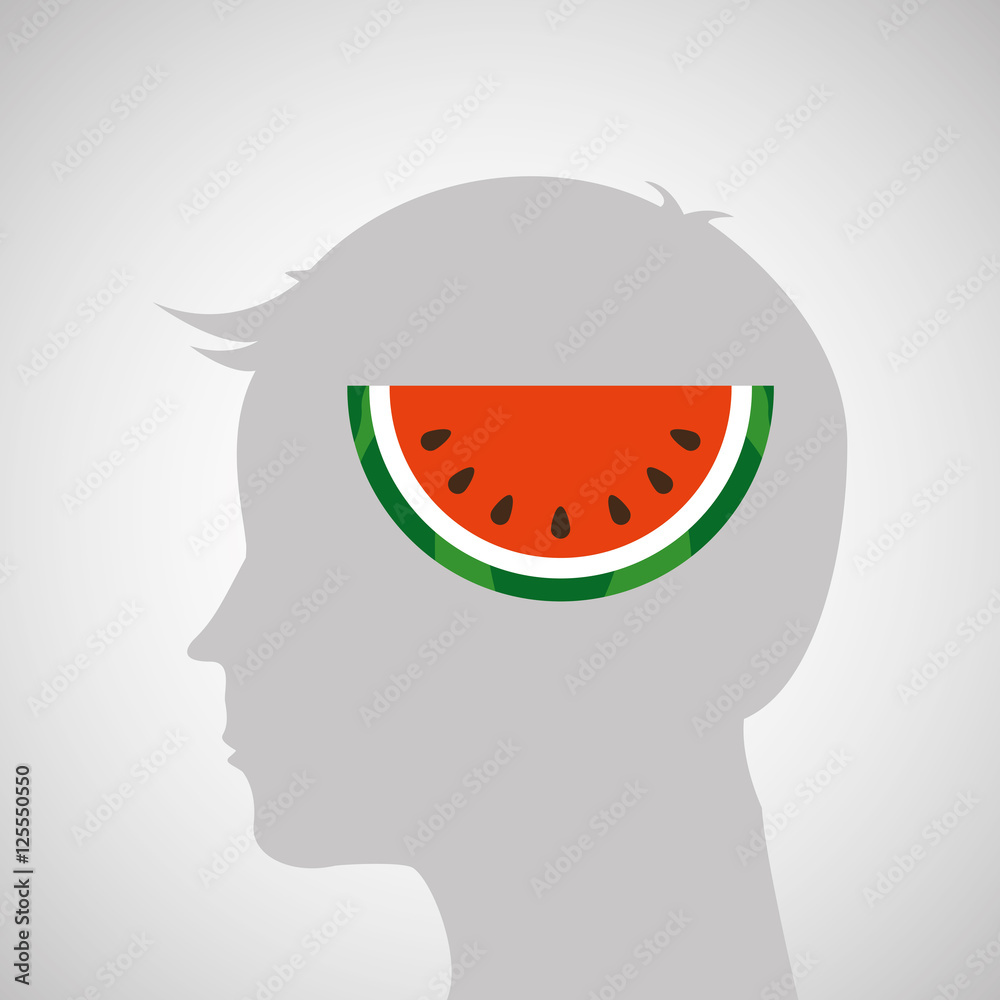 silhouette head with tasty watermelon icon graphic vector illustration ...