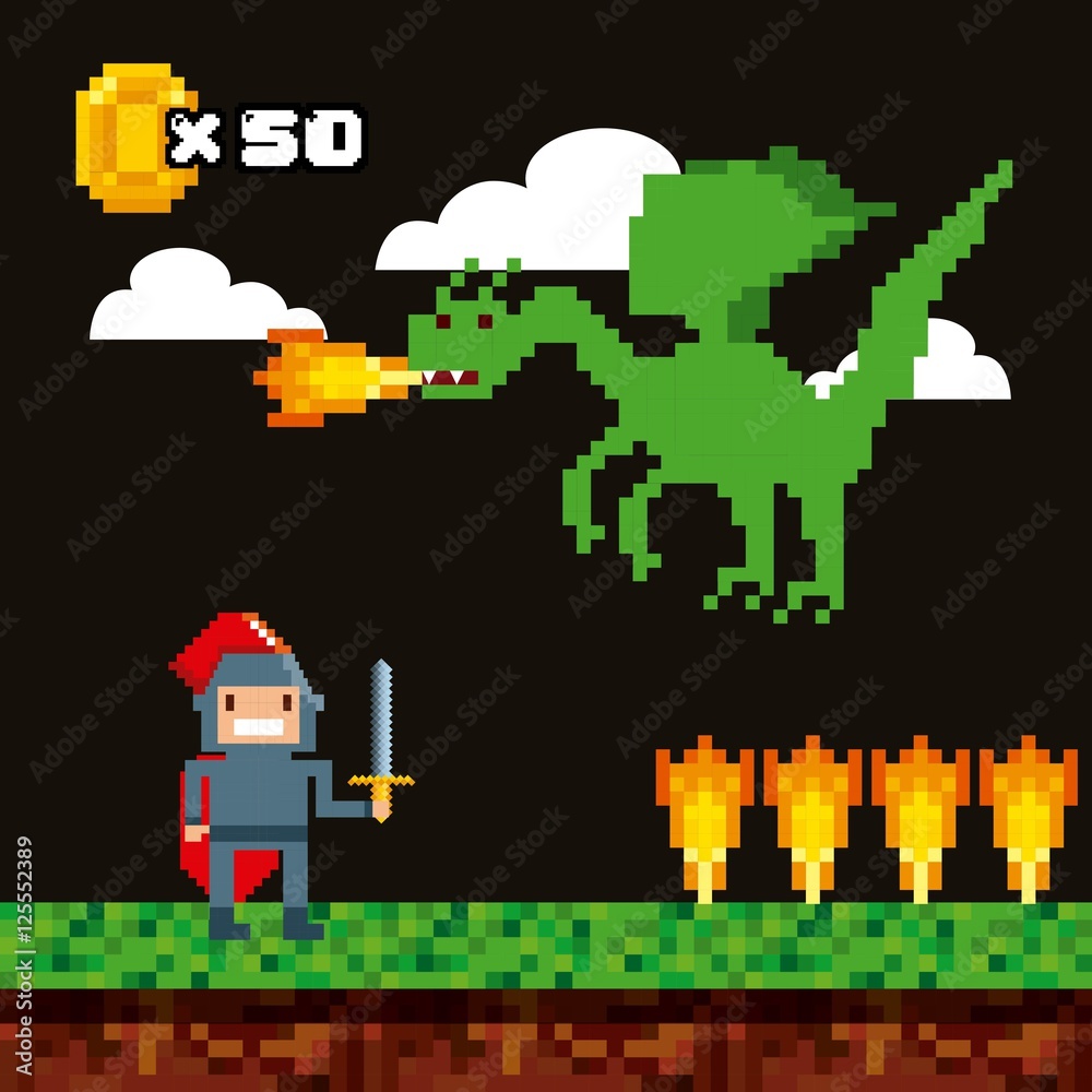 pixelated video game icons vector illustration design Stock Vector ...