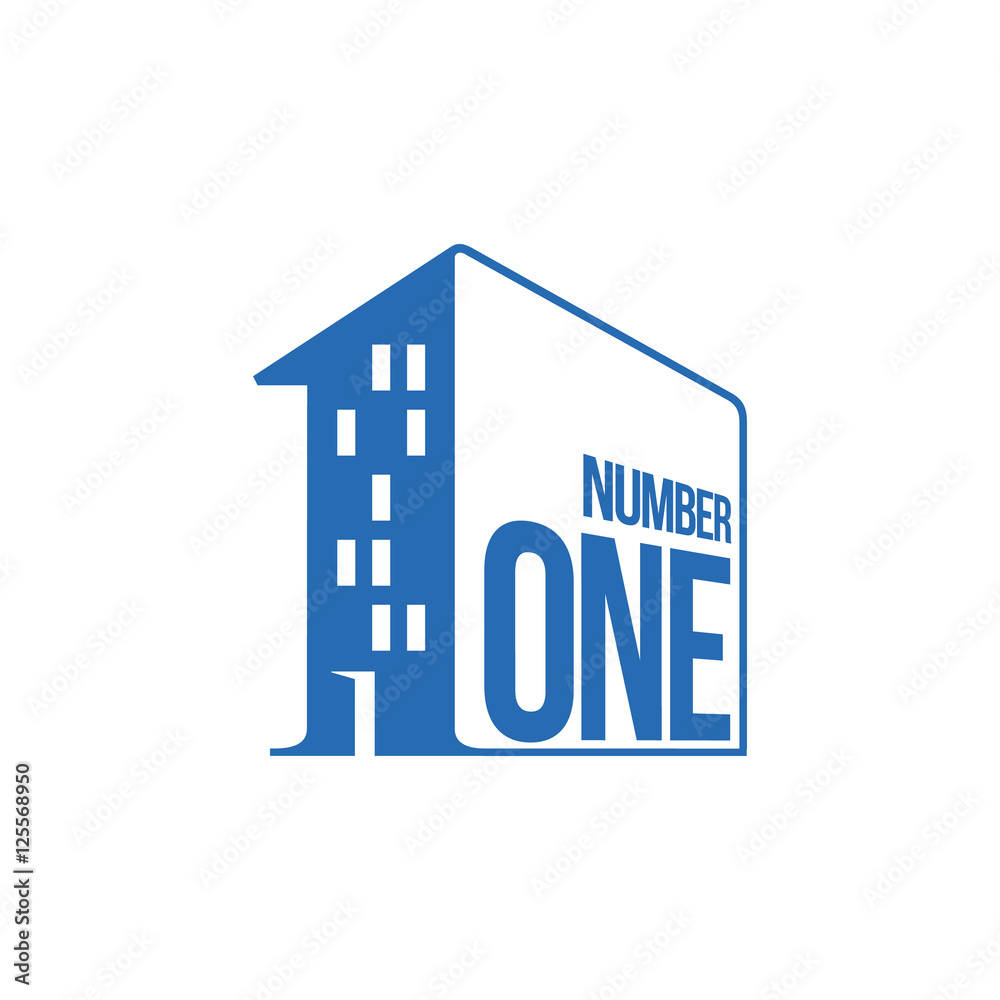 blue and white number one logo as apartment house, vector illustrations ...
