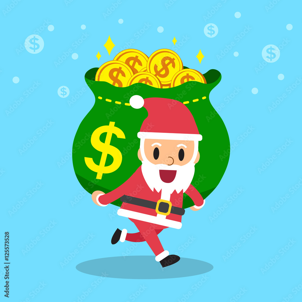 Cartoon santa claus carrying money bag Stock Vector | Adobe Stock