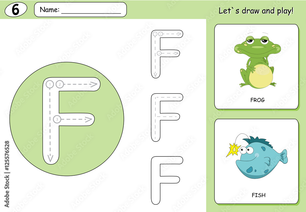Cartoon frog and fish. Alphabet tracing worksheet: writing A-Z a Stock ...