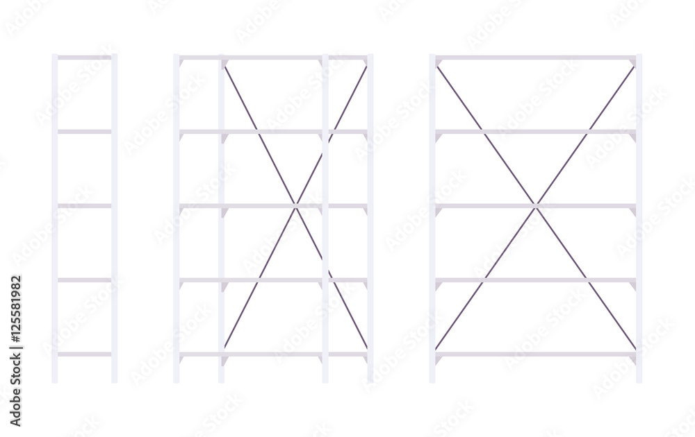 Set of metal white standing rack shown from different positions ...