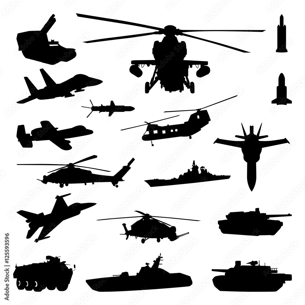 Tank Helicopter Fighter Plane - Navy Army Air Force Silhouette Stock ...