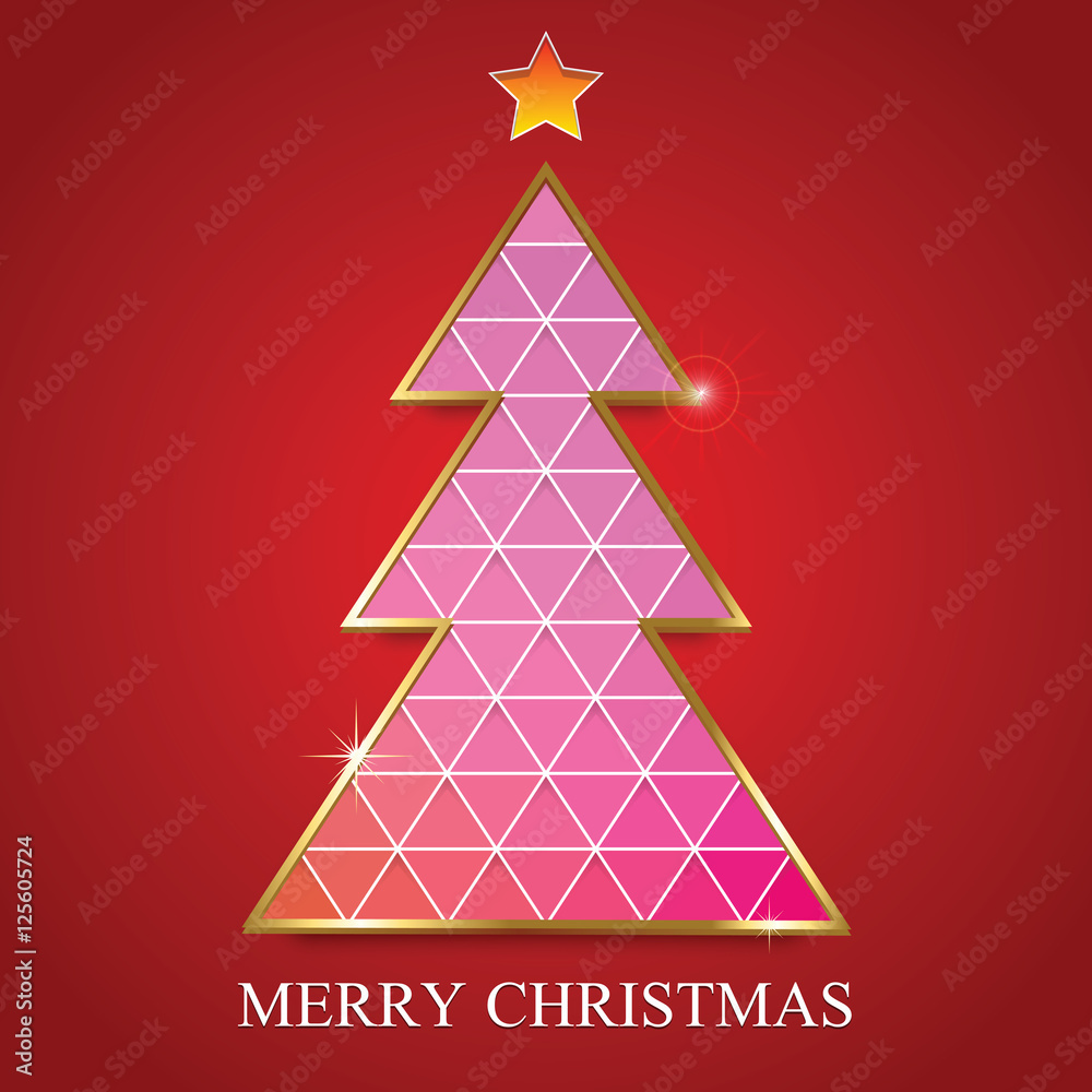 Merry christmas tree triangle card design template. Vector illus Stock ...
