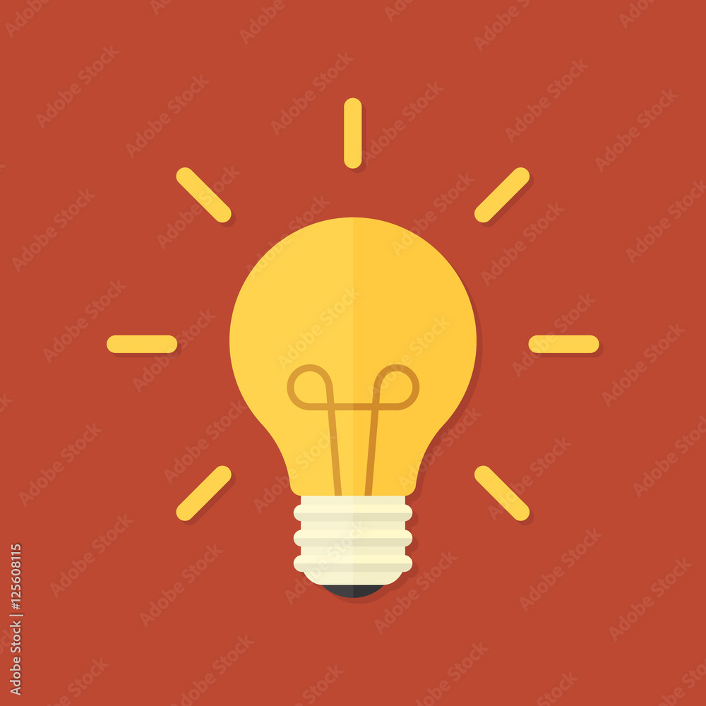 Vector illustration. Flat design light bulb whit shine. Design element ...