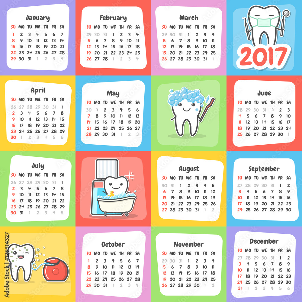 Wall dental calendar 2017. Stock Vector | Adobe Stock