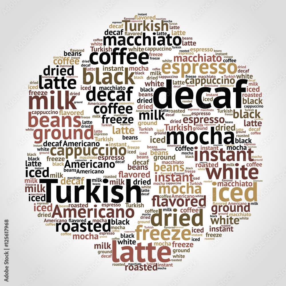 Types of coffee word cloud concept on gradient background. Vector ...