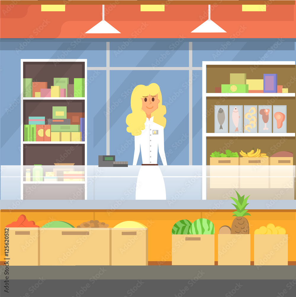 Shopping in a mall cartoon illustration. Peopple in Centre vector. Food ...
