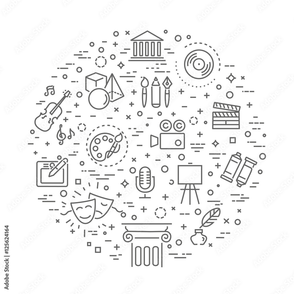 Line Art Icons. Music, theater and artistic symbols Stock Vector ...
