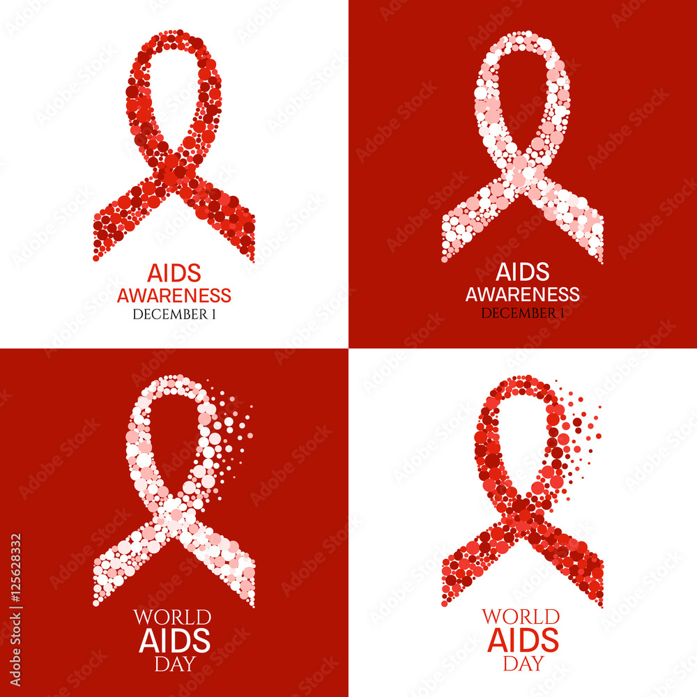 Set of AIDS awareness posters. World AIDS Day symbol. Ribbon made of ...