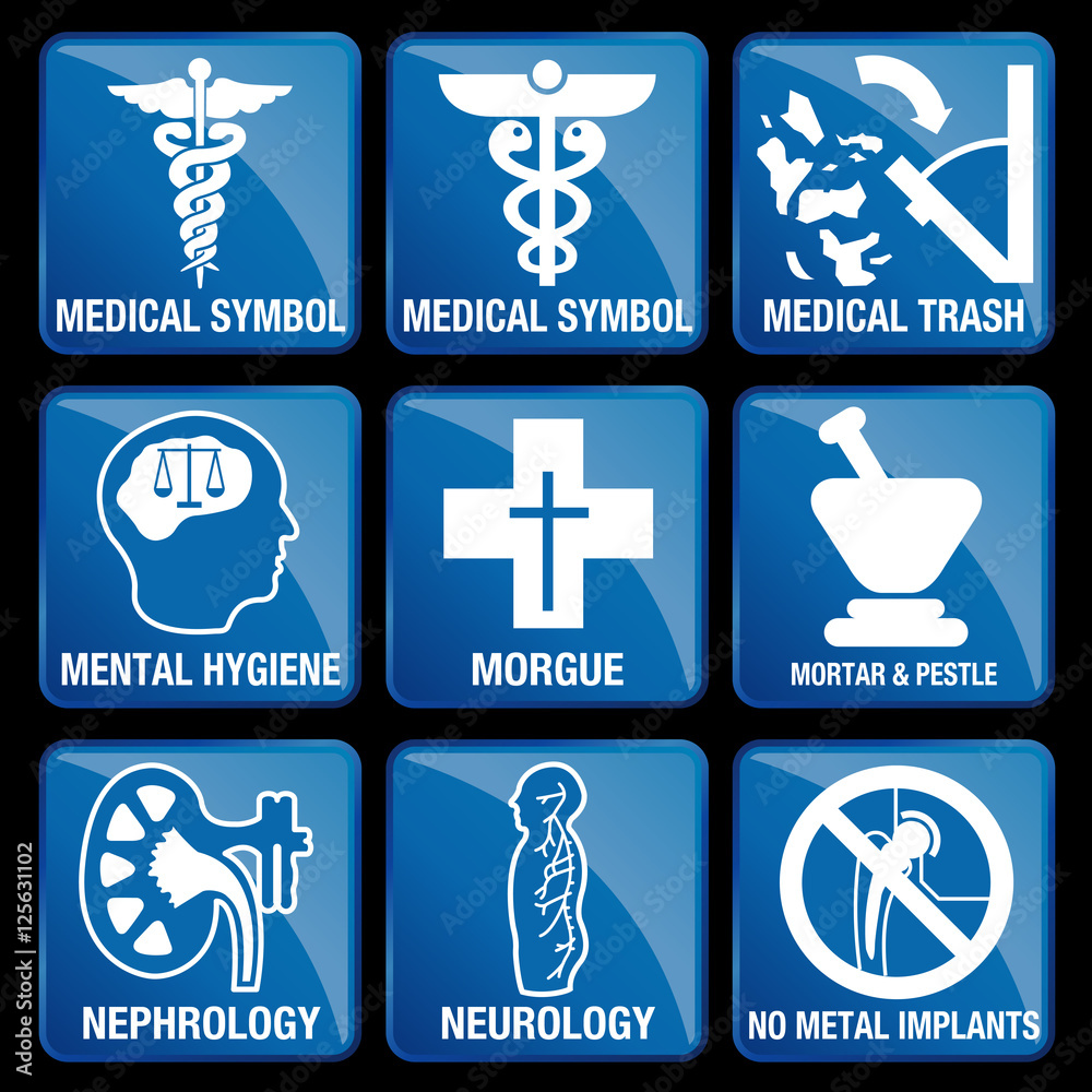 Set of Medical Icons in blue square background - MEDICAL SYMBOL ...