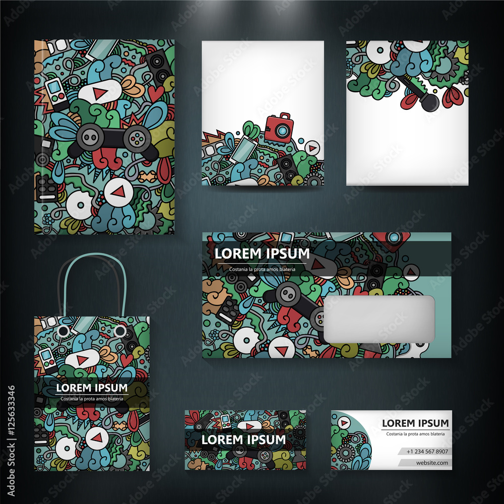 Vector hand drawn doodle template of video gaming, let's play and ...