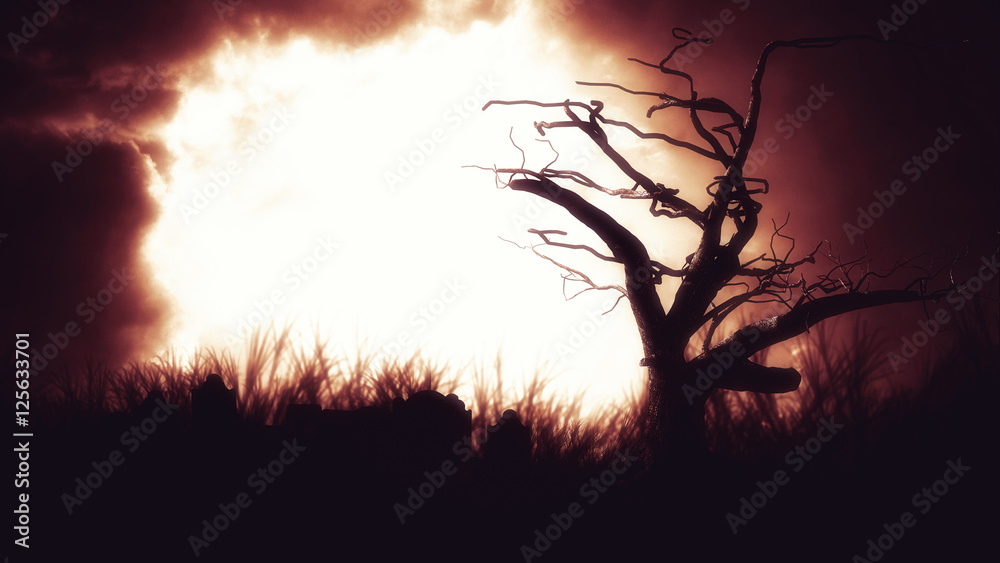 Horror Spooky Tree Dark Night . Stock-Foto | Adobe Stock