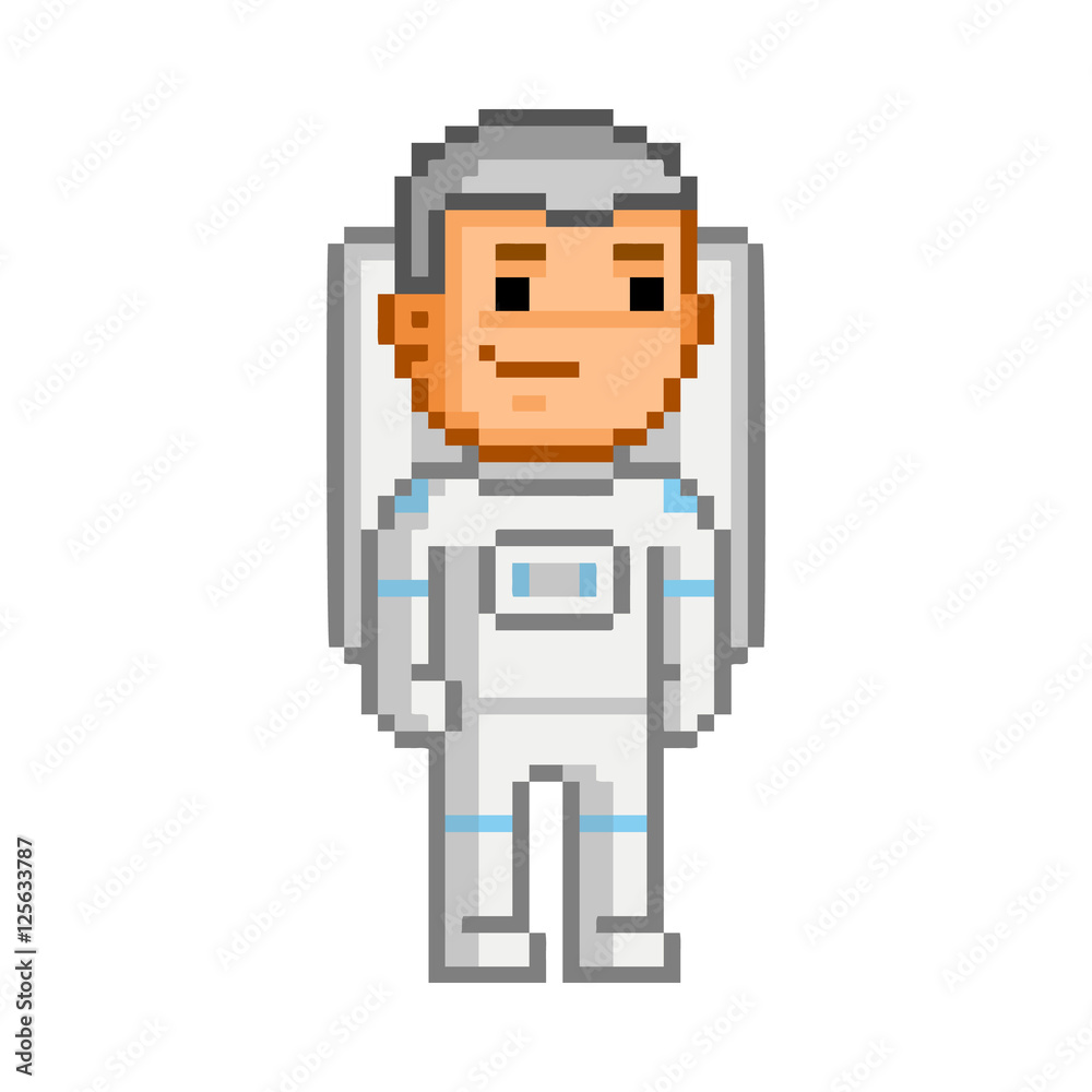 Vector pixel art astronaut on white Stock Vector | Adobe Stock