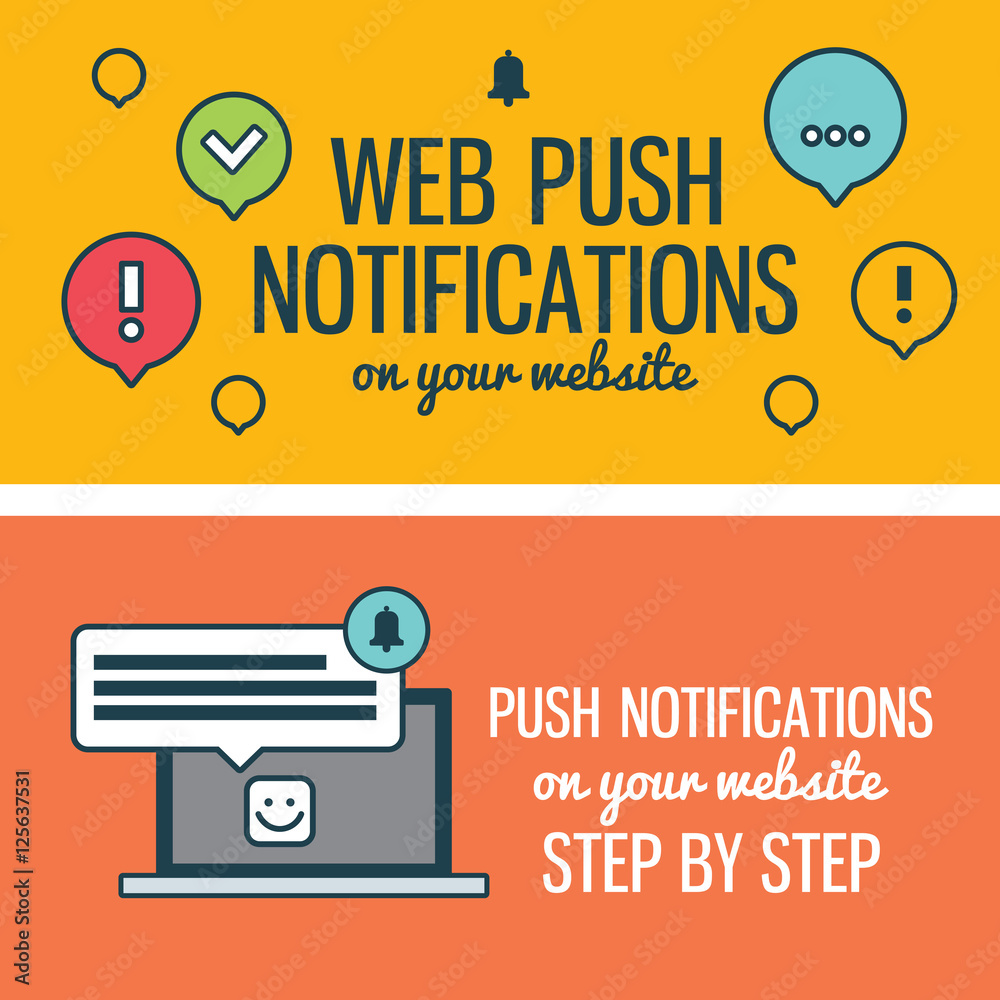 Web push notifications for your website with elements linear icons ...