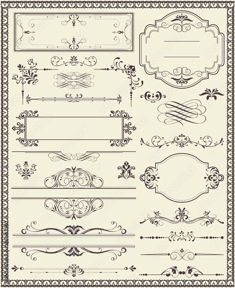 Various vintage labels border and background elements with ornate ...