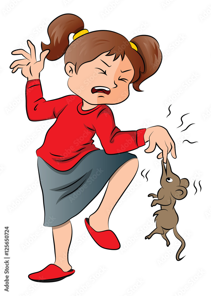 Vector of rat biting scared girl's finger. Stock Vector | Adobe Stock