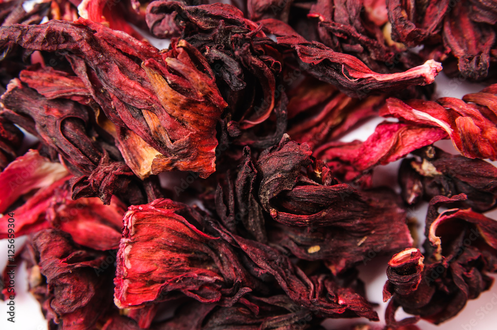 Dried hibiscus calyces on a white background Stock Photo | Adobe Stock