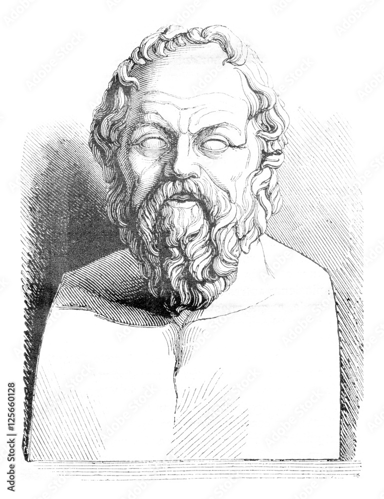 Louvre museum, Ancient bust of Socrates, vintage engraving. Stock ...