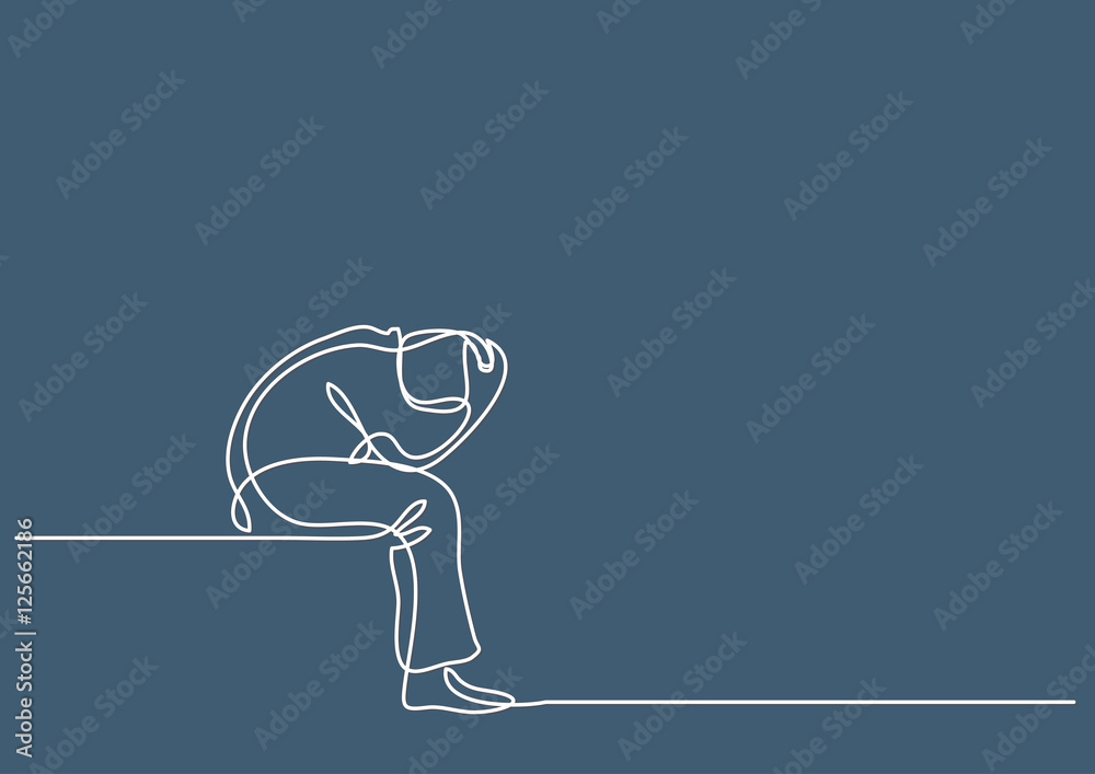 continuous line drawing of depressed man sitting Stock Vector | Adobe Stock