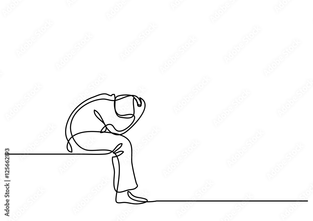 continuous line drawing of depressed man sitting Stock Vector | Adobe Stock