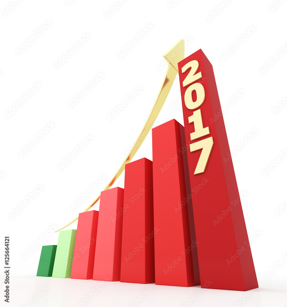 2017 graph up on white background. Growing bar graph with rising arrow ...