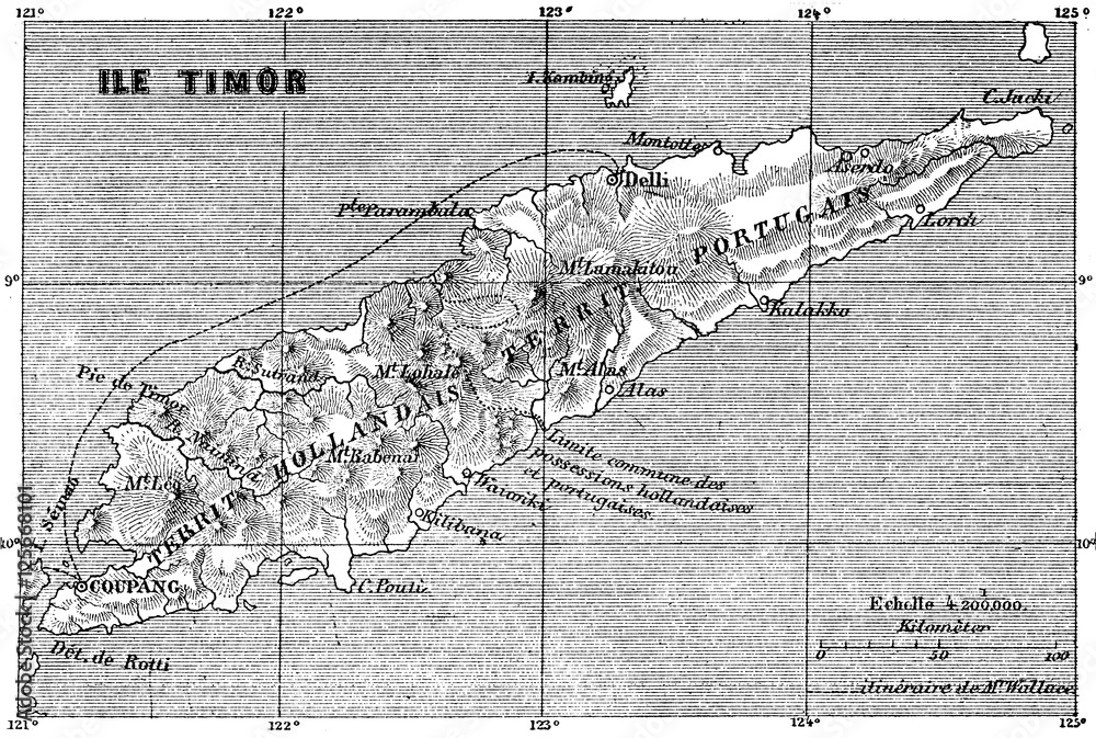 Map of Timor island, vintage engraving. Stock Illustration | Adobe Stock