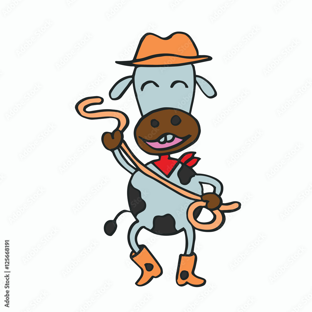 Cartoon cowboy cow for kids Stock Vector | Adobe Stock