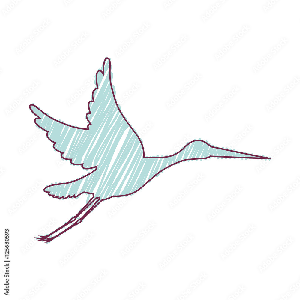 cartoon stork bird flying icon over white background. sketch and draw ...
