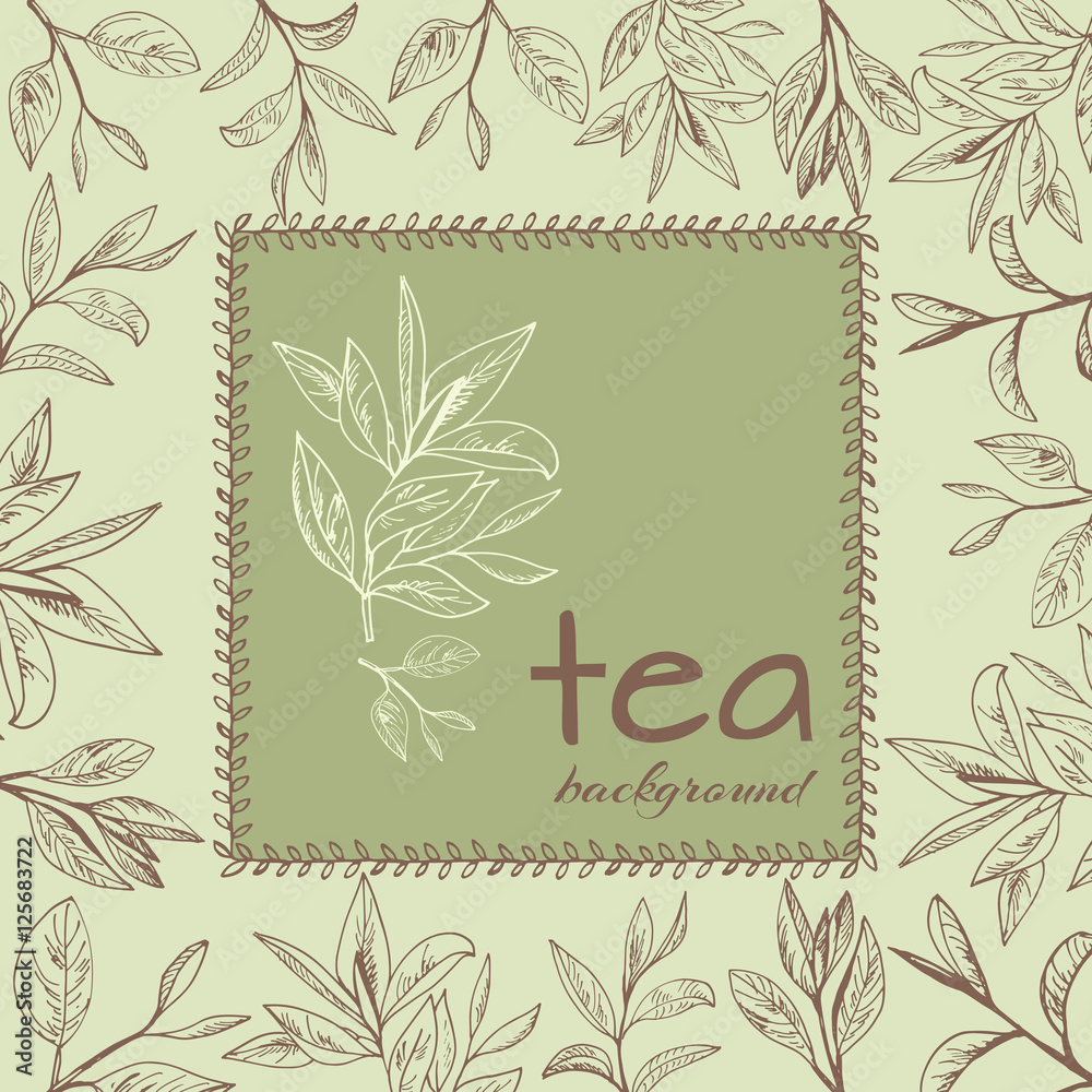 tea logo vector background with painted leaves tea Stock Vector | Adobe ...