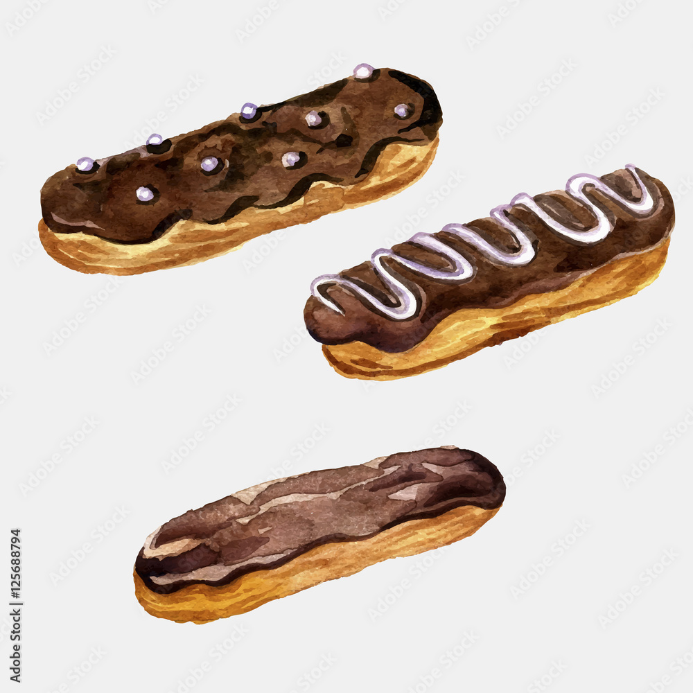 vector watercolor drawing eclairs Stock Vector | Adobe Stock