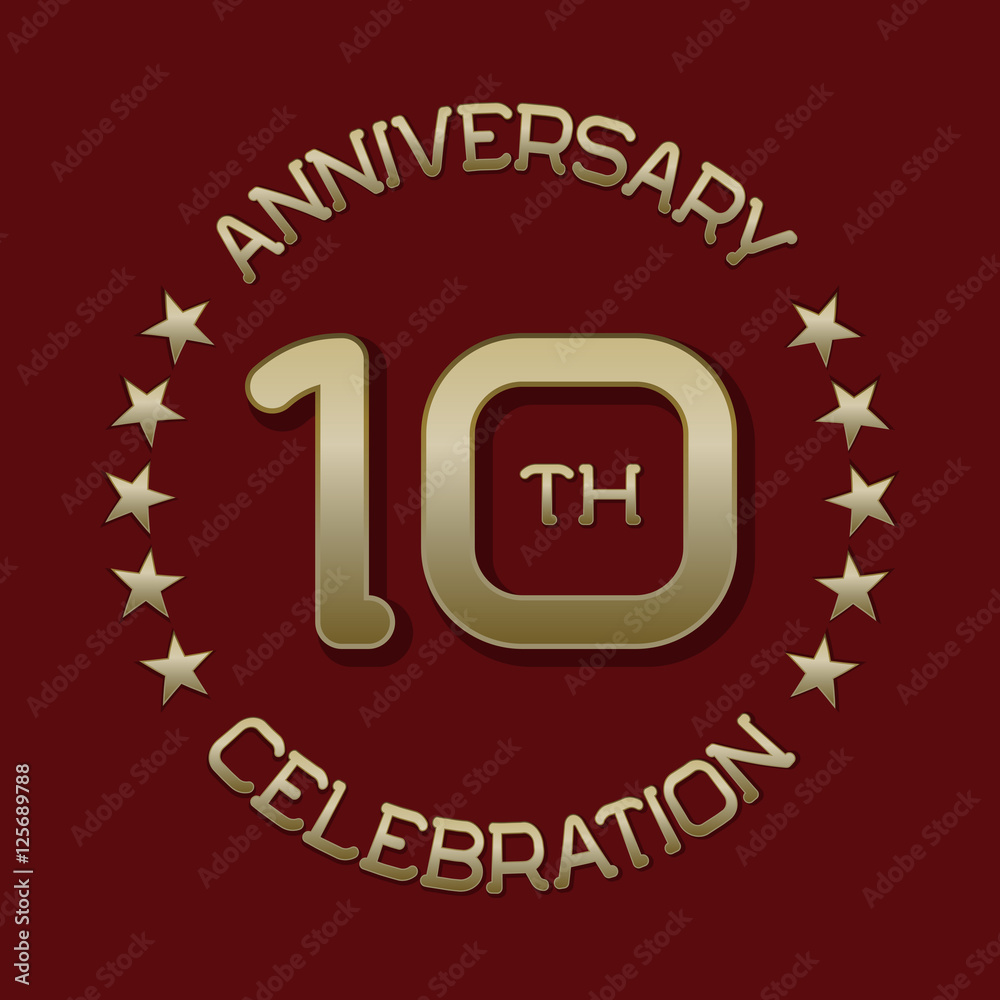 10th anniversary celebration logo symbol. Golden circular editable ...