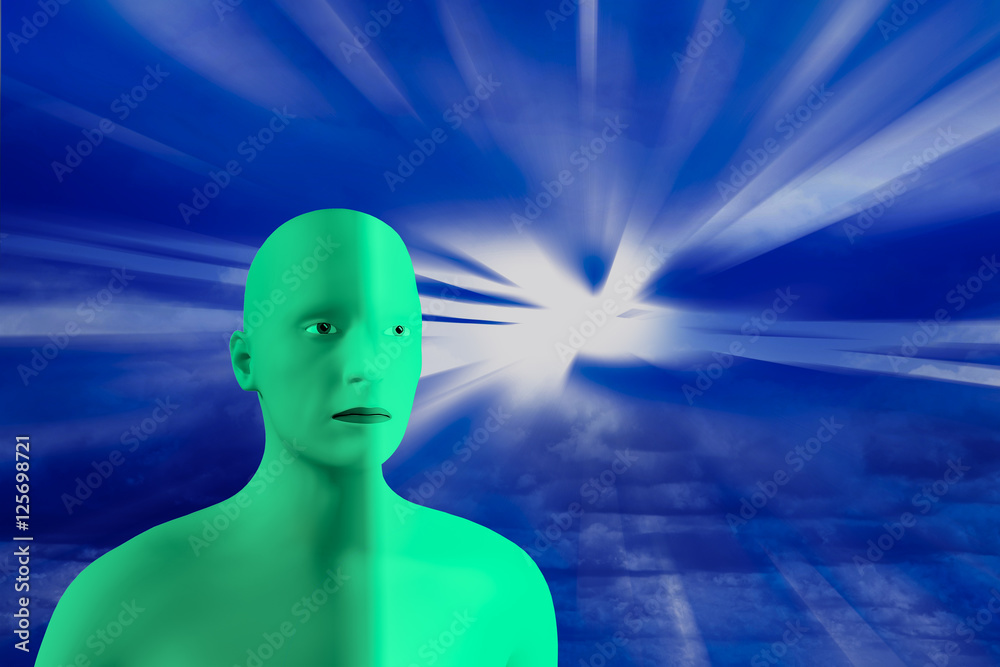 Visual background with person and beam of light, 3d-illustration Stock ...