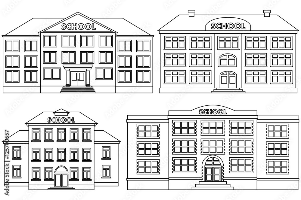 Set line icon of different types of school buildings. Isolated ...